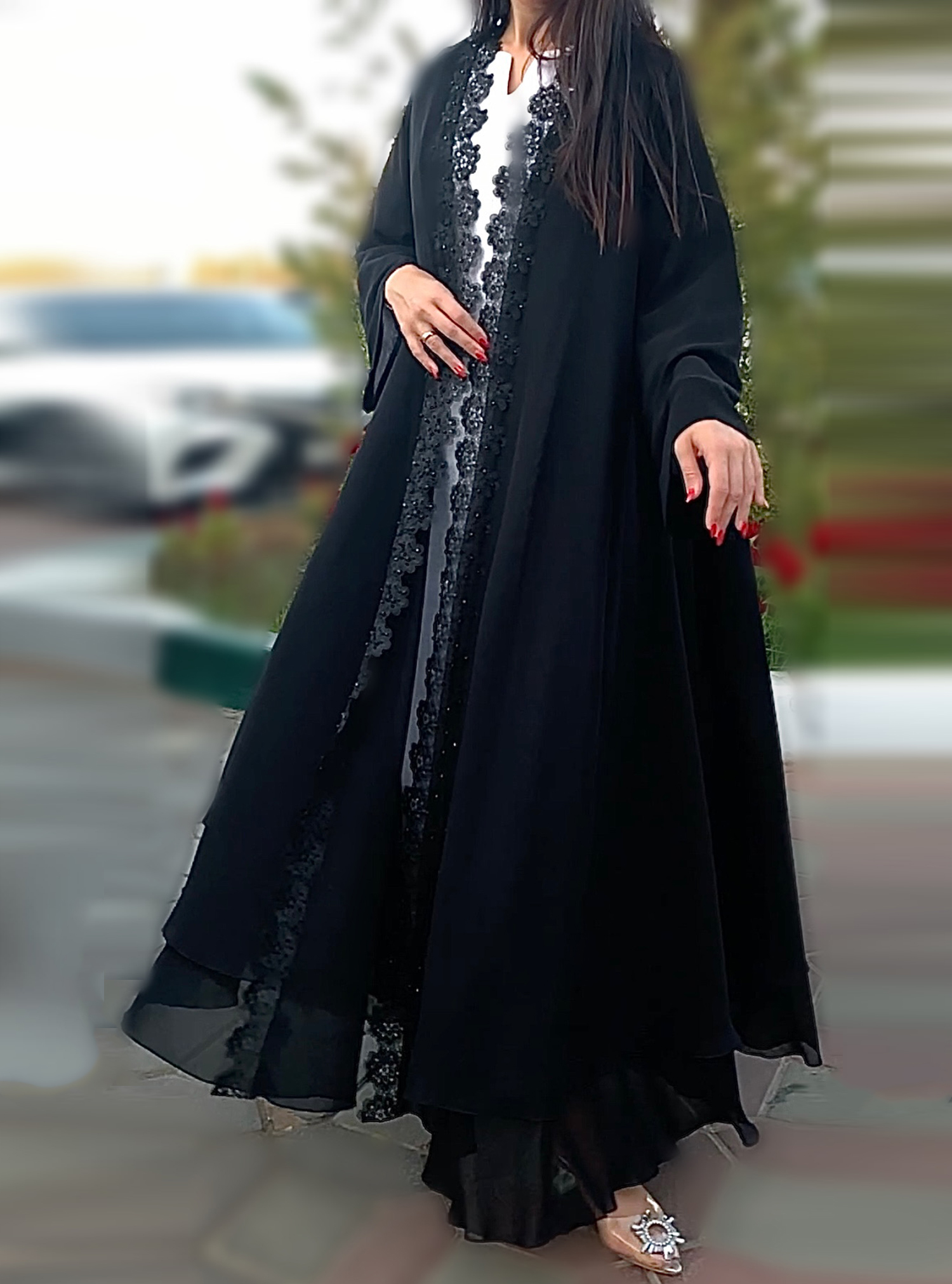 Floral chiffon Double chiffon klosh abaya with Dentelle Abayas from ...