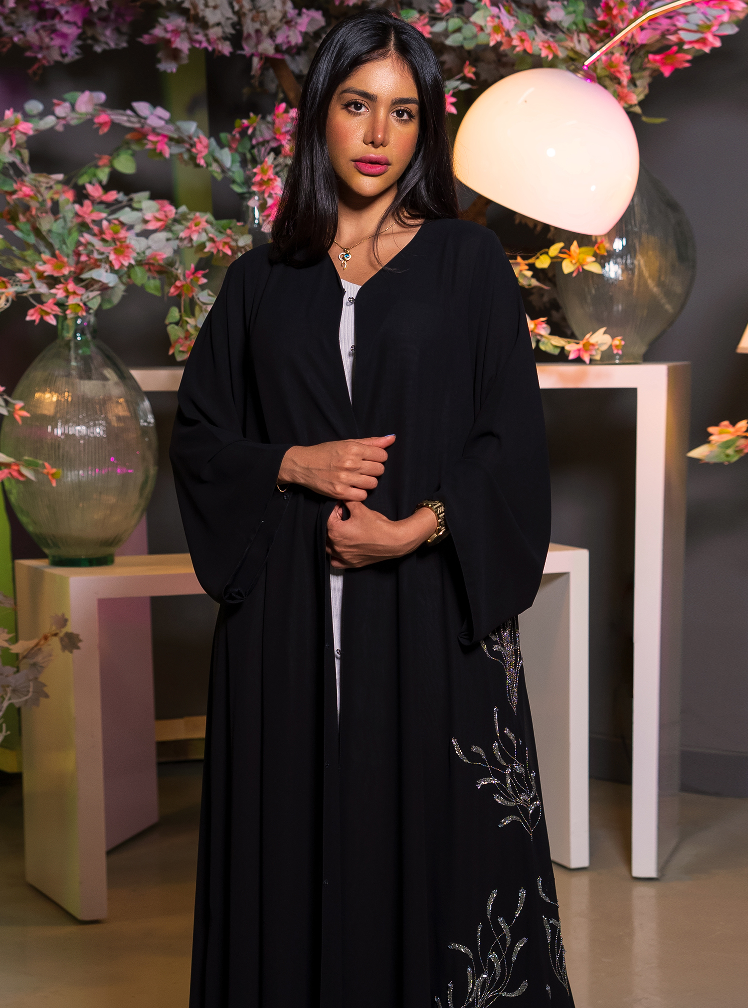 Chiffon Abaya Black double chiffon abaya adorned with beads Abayas from ...