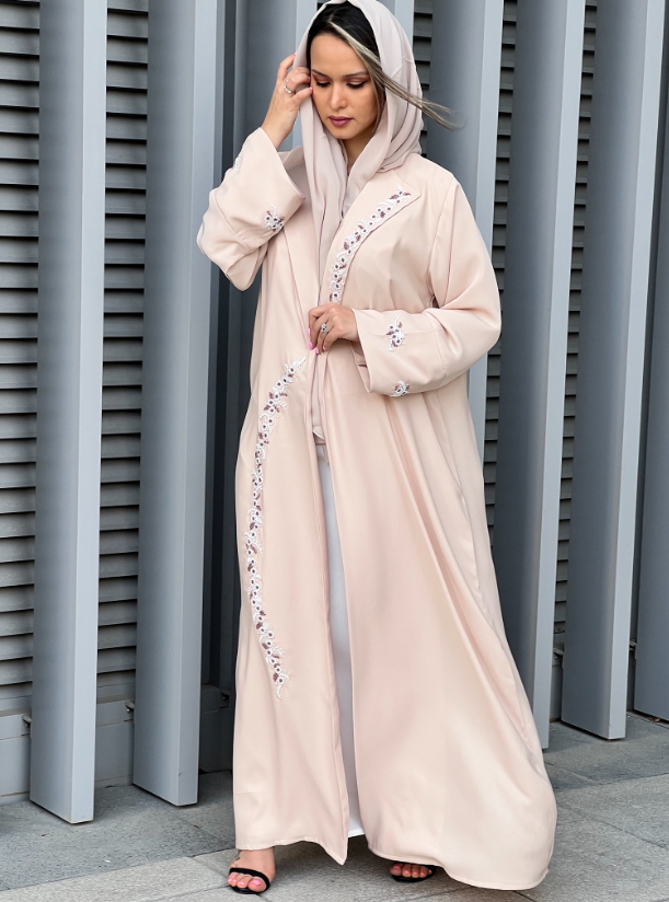 Beige Abaya MOiSTREET Beige Korean Nada Embroidery Abaya Abayas from Moistreet at Boksha