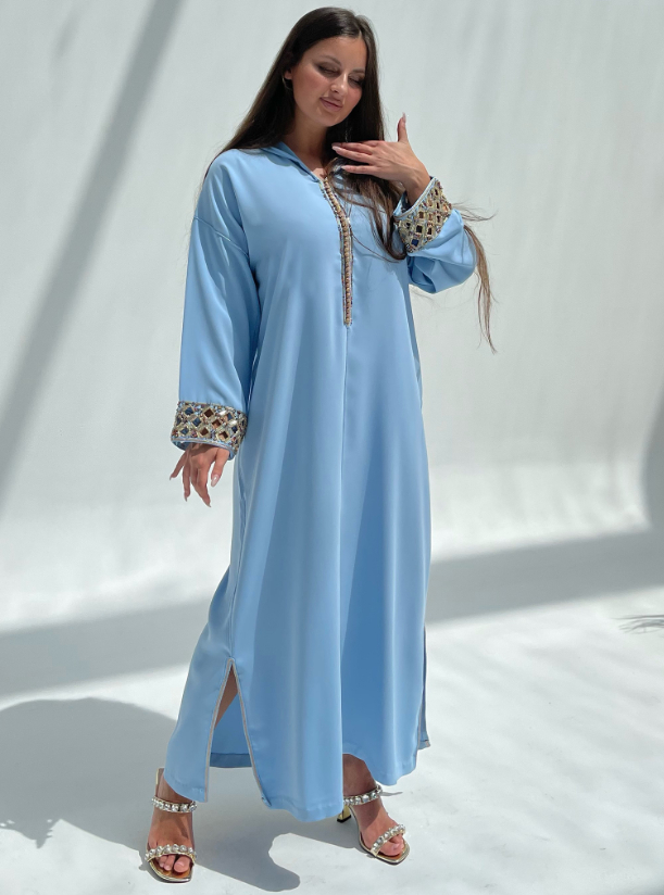Cyan jalabeya Moroccan jalaba with adorned sleeves Kaftans from Hazel ...
