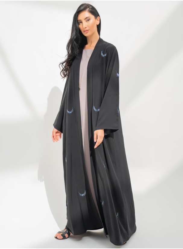 Moon abaya Black abaya adorned with moon embroidery Abayas from kay at ...