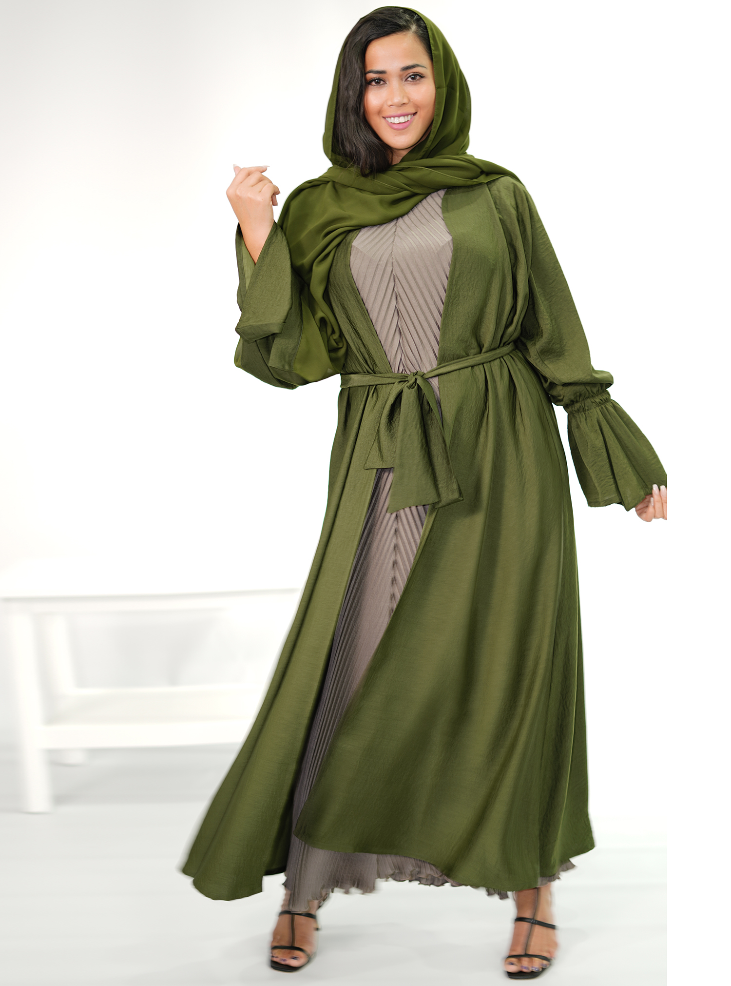 Elegant Abaya Kimono green outer and beige inner abaya set Abayas from ...