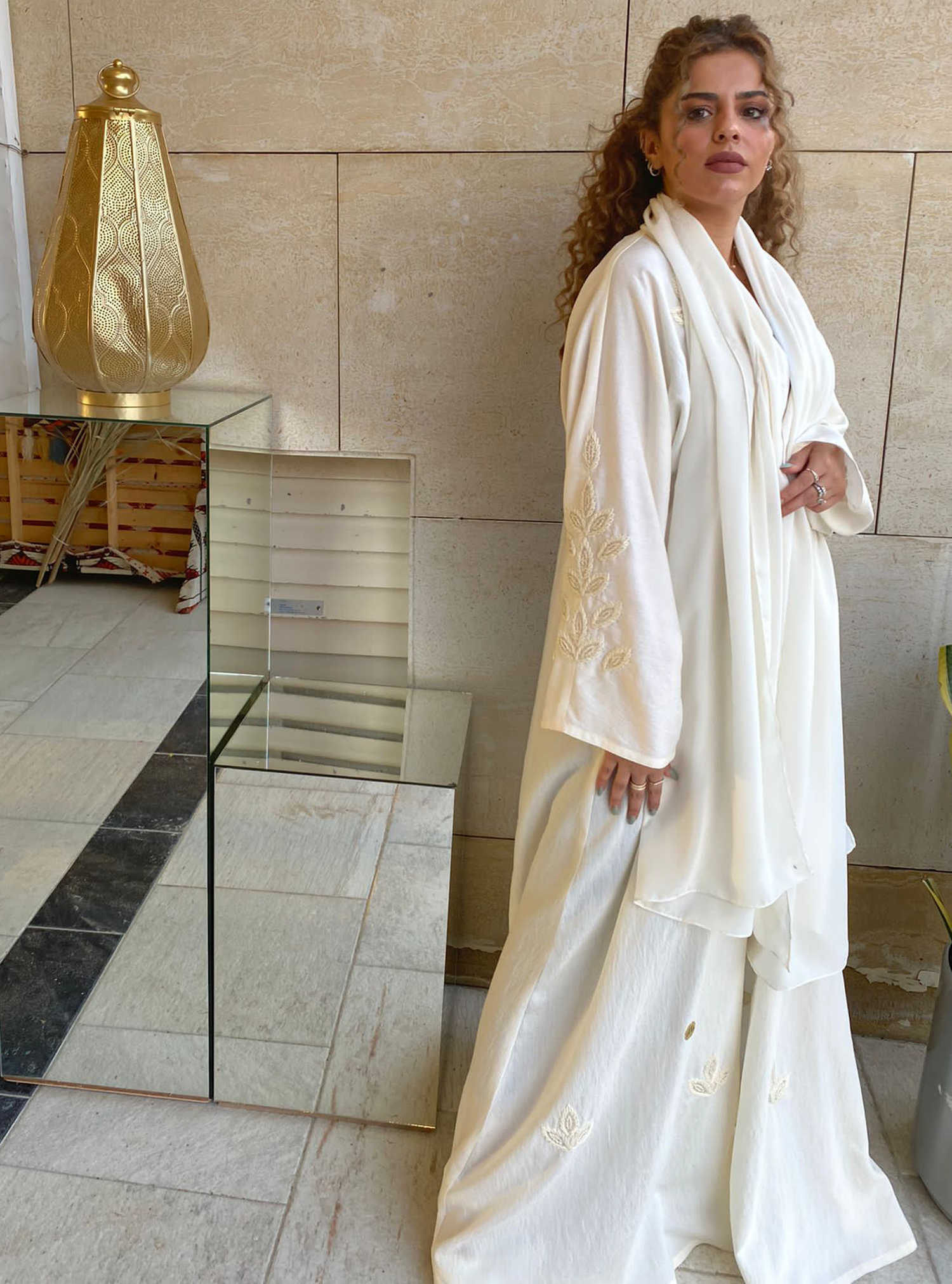 Cream Abaya Cream abaya with embellished sleeves. Comes with a ...