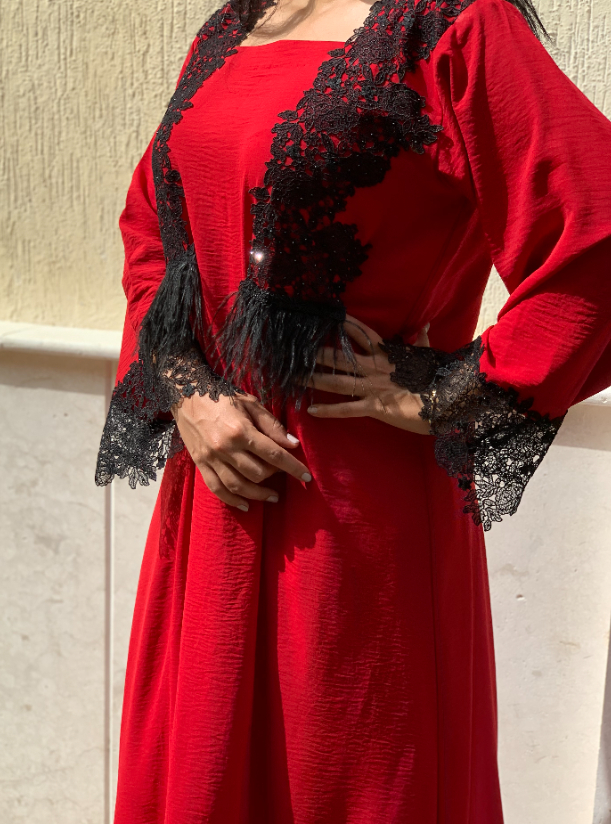 Jilabia Soft jilabia with feathers and lace Kaftans from at Boksha