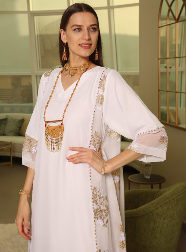 KD2806W White jalabiya with gold embroidery both sides. Kaftans from ...