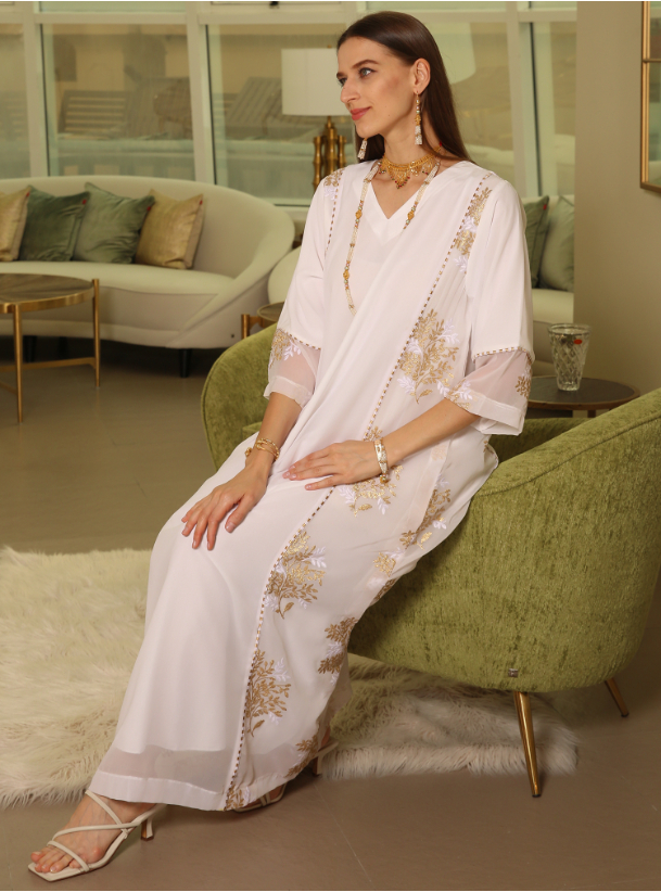 KD2806W White jalabiya with gold embroidery both sides. Kaftans from ...