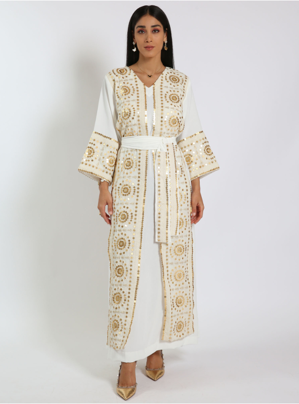 D2921W White jalabiya with gold terter embroidery. Dresses from ...