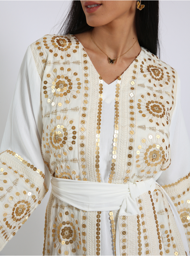 D2921W White jalabiya with gold terter embroidery. Dresses from ...