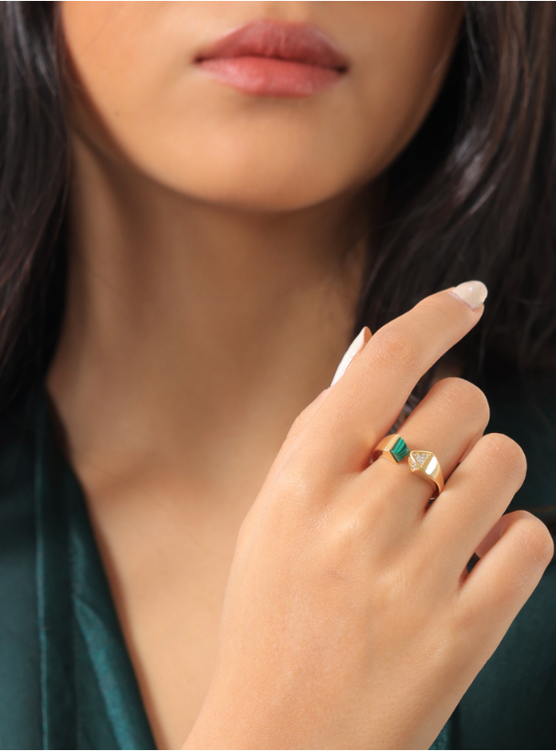 GREEN LAYAN SET bracelet & ring set with green stone & clear cubic ...