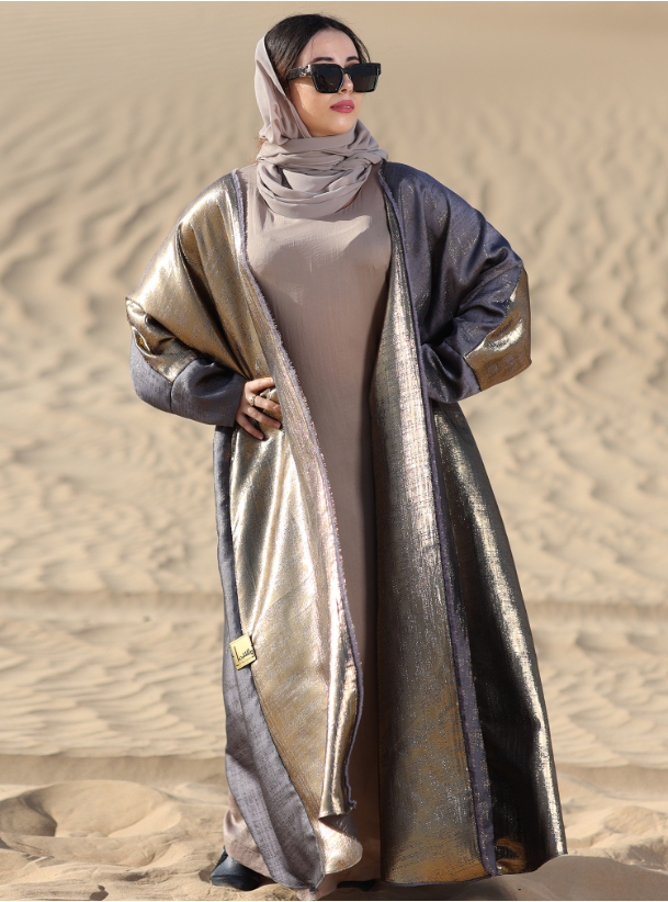 Two Tone Abaya Two Tone grey and Copper Brocade Fabric Free flow Abaya ...