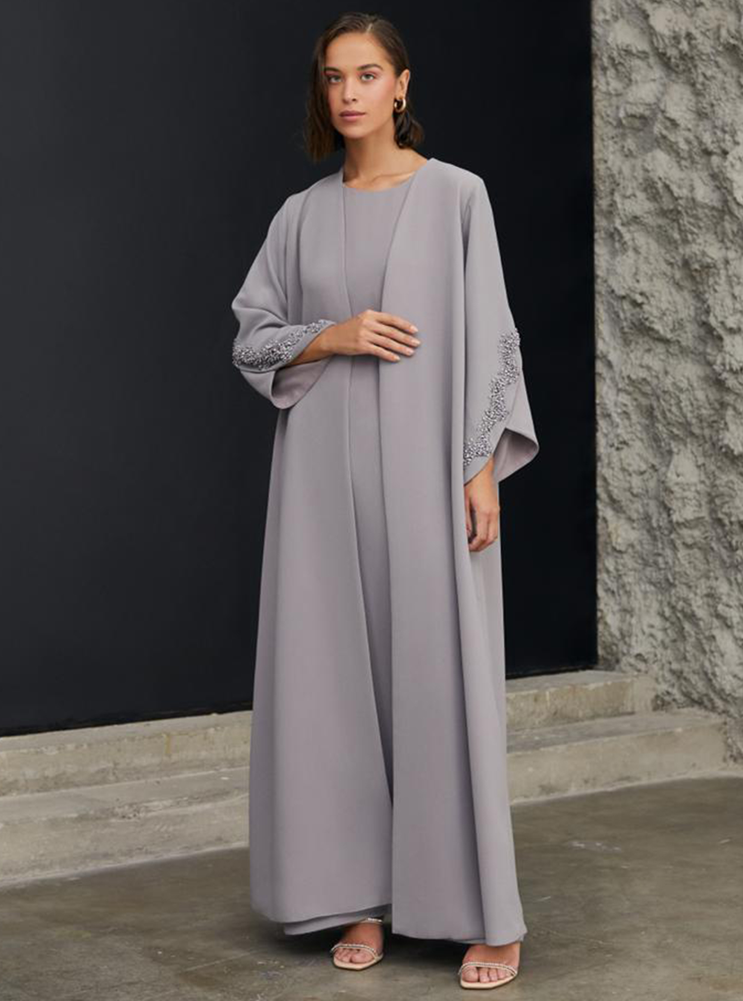 Gris Grey abaya with embellished tulip sleeves. Abayas from Urban ...