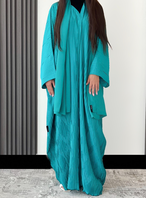Pleated abaya Pleated teal Abaya with zigzag Design. Abayas from NB ...