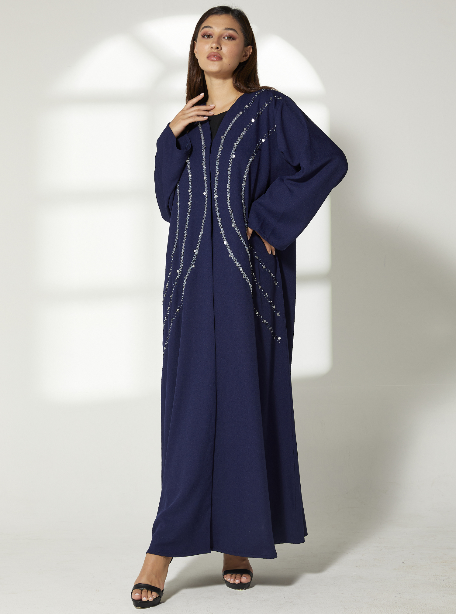 Navy Abaya MOiSTREET Navy Korean Crepe Embroidery Abaya Abayas from at ...