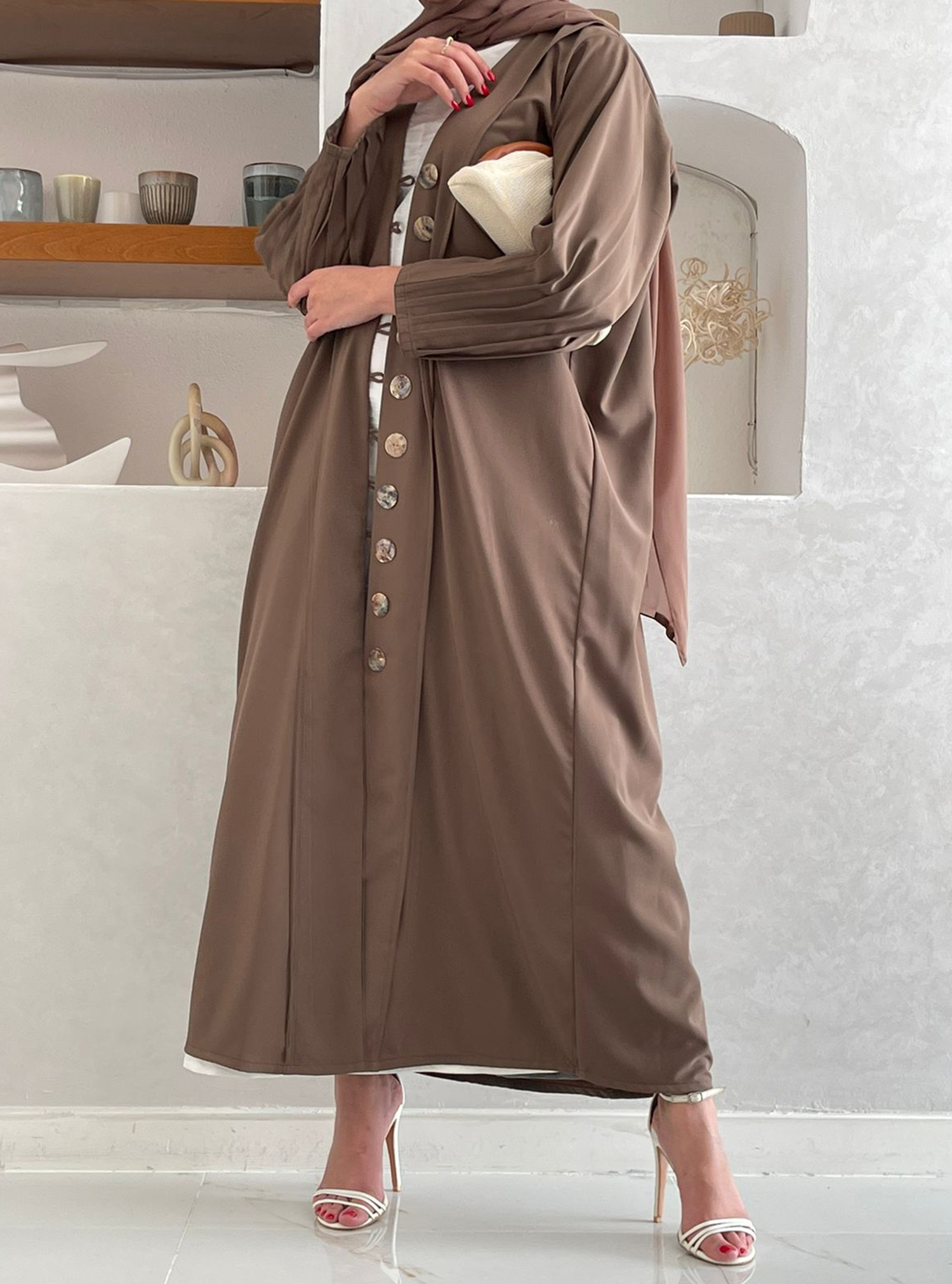 Brown Shell Brown Shell Button Abaya Abayas from Elnaline at Boksha