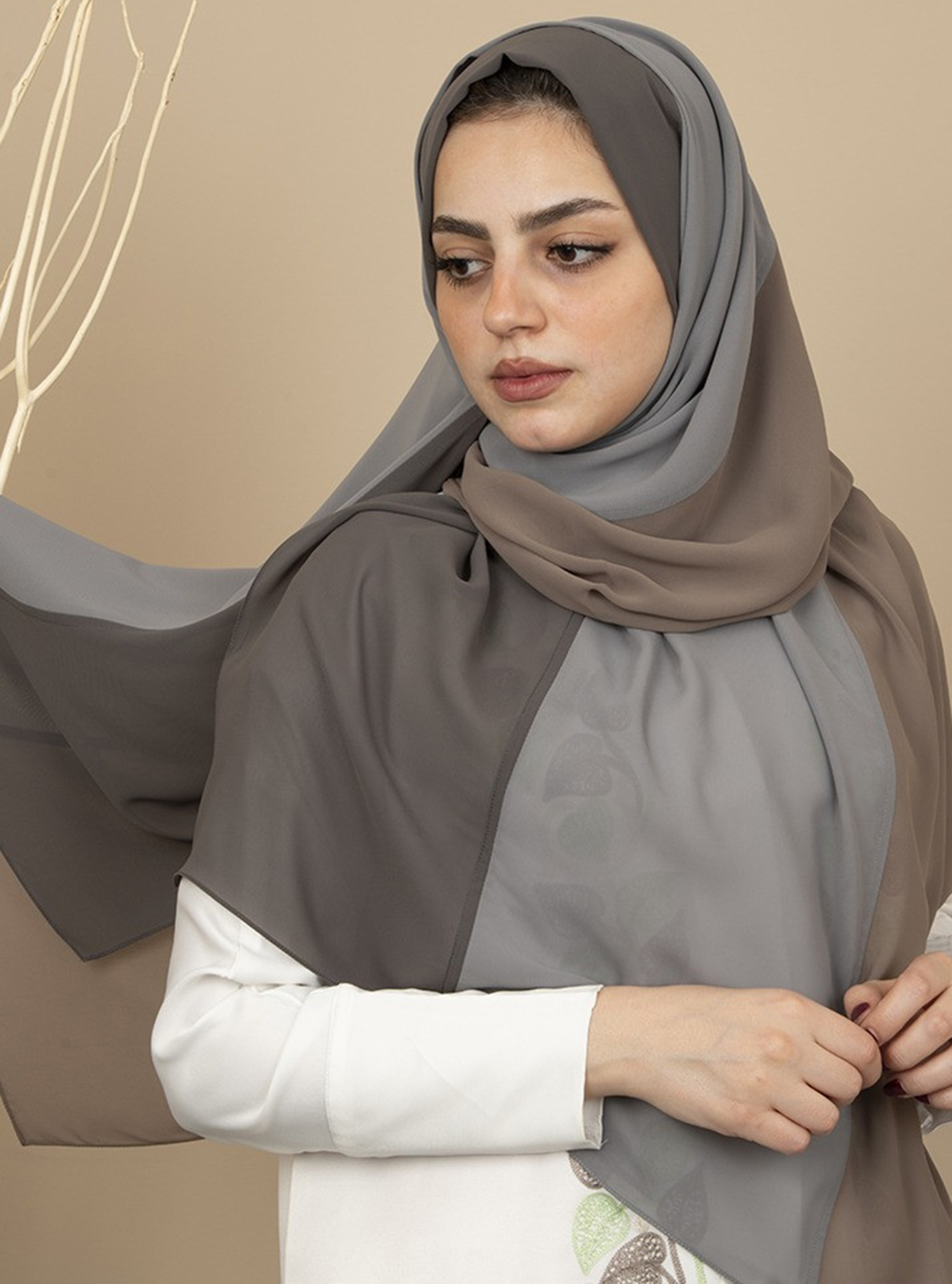 3-Toned Sheila Taupe, Grey and Slate three-toned versatile headscarf ...