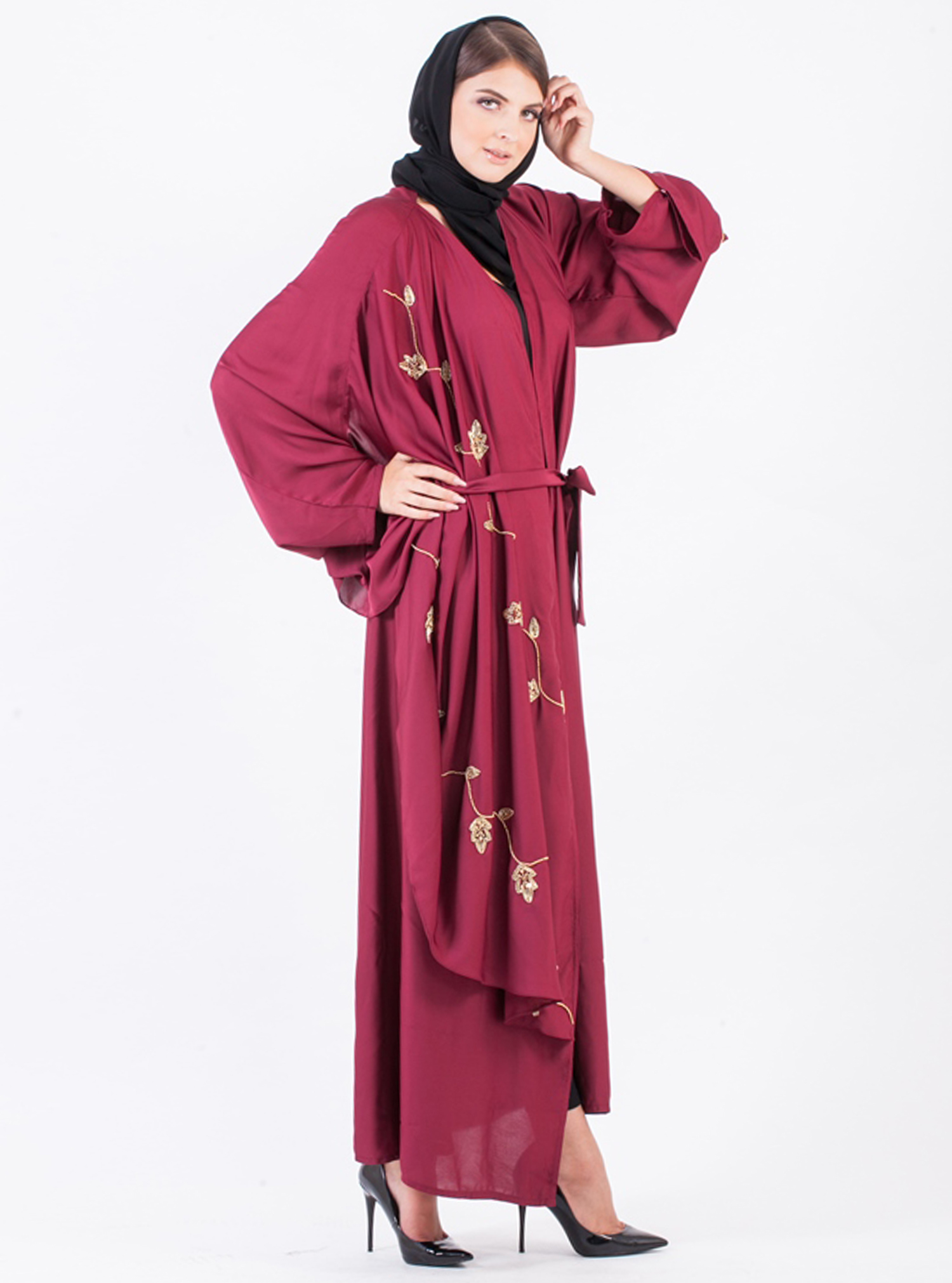 AJ1461A Abaya Maroon abaya with embellishment. Comes with headscarf ...