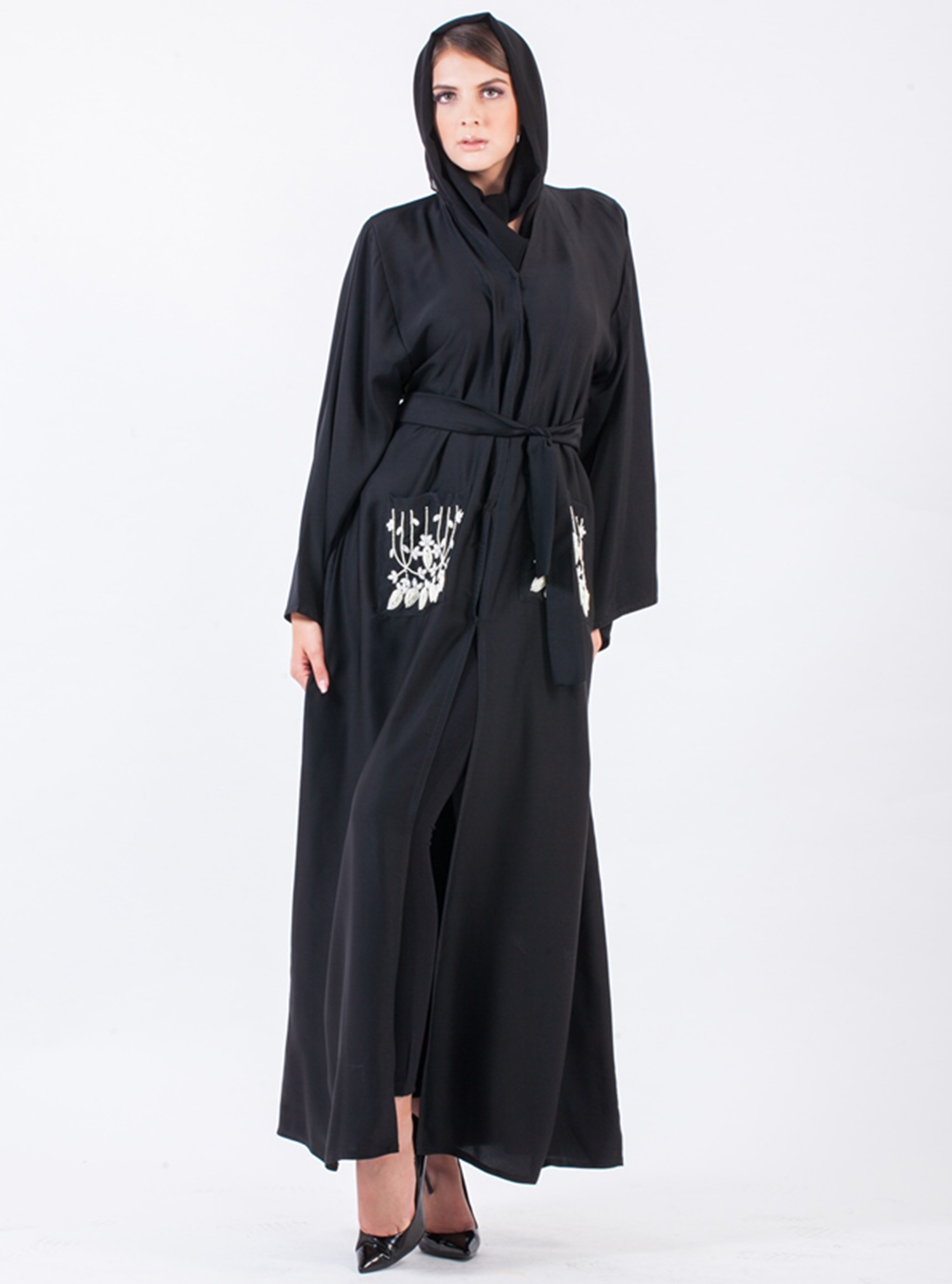 AJ1465A Abaya Black abaya with embroidery. Comes with matching headscarf. Abayas from nukhbaa at ...