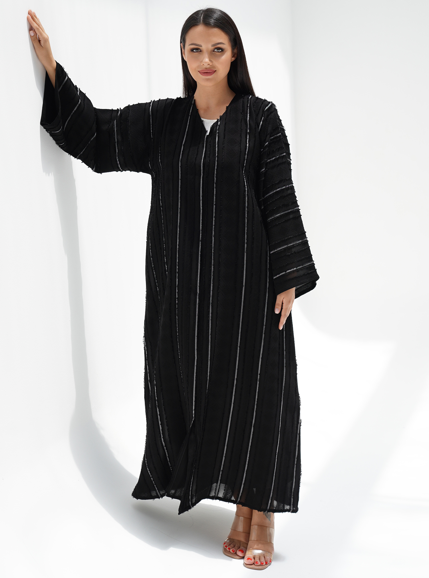 Striped abaya Black abaya with distressed pattern. Abayas from ALIA ...