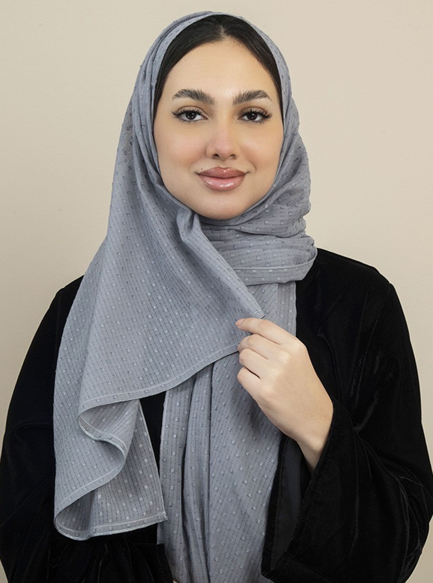 Dots Headscarf Grey polka dot lightweight headscarf, measures 75cm x 2m ...