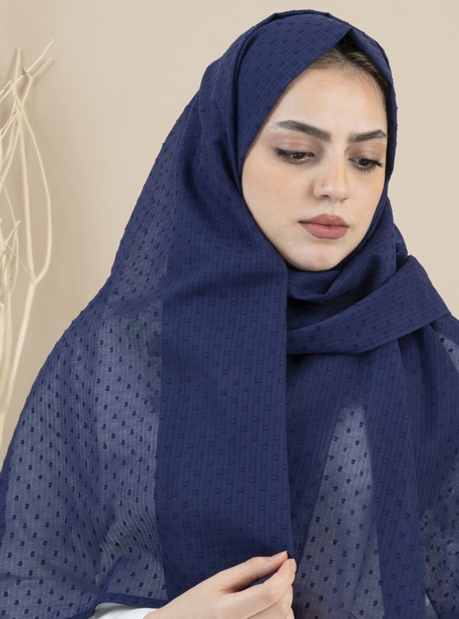 Dots Headscarf Navy blue polka dot lightweight headscarf, measures 75cm ...