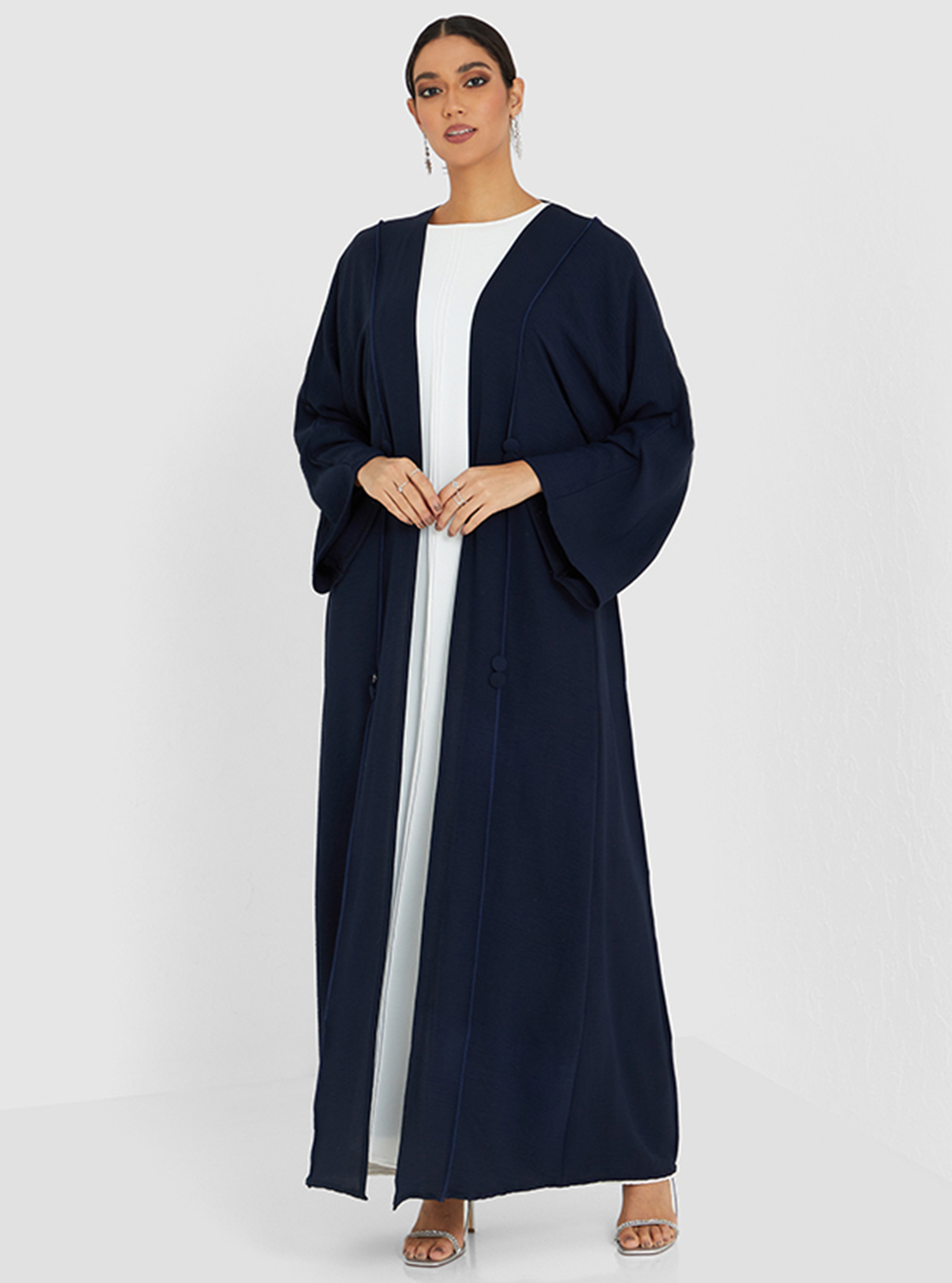NOA58833 Set Navy abaya with trimmings. Comes with an inner dress, belt ...