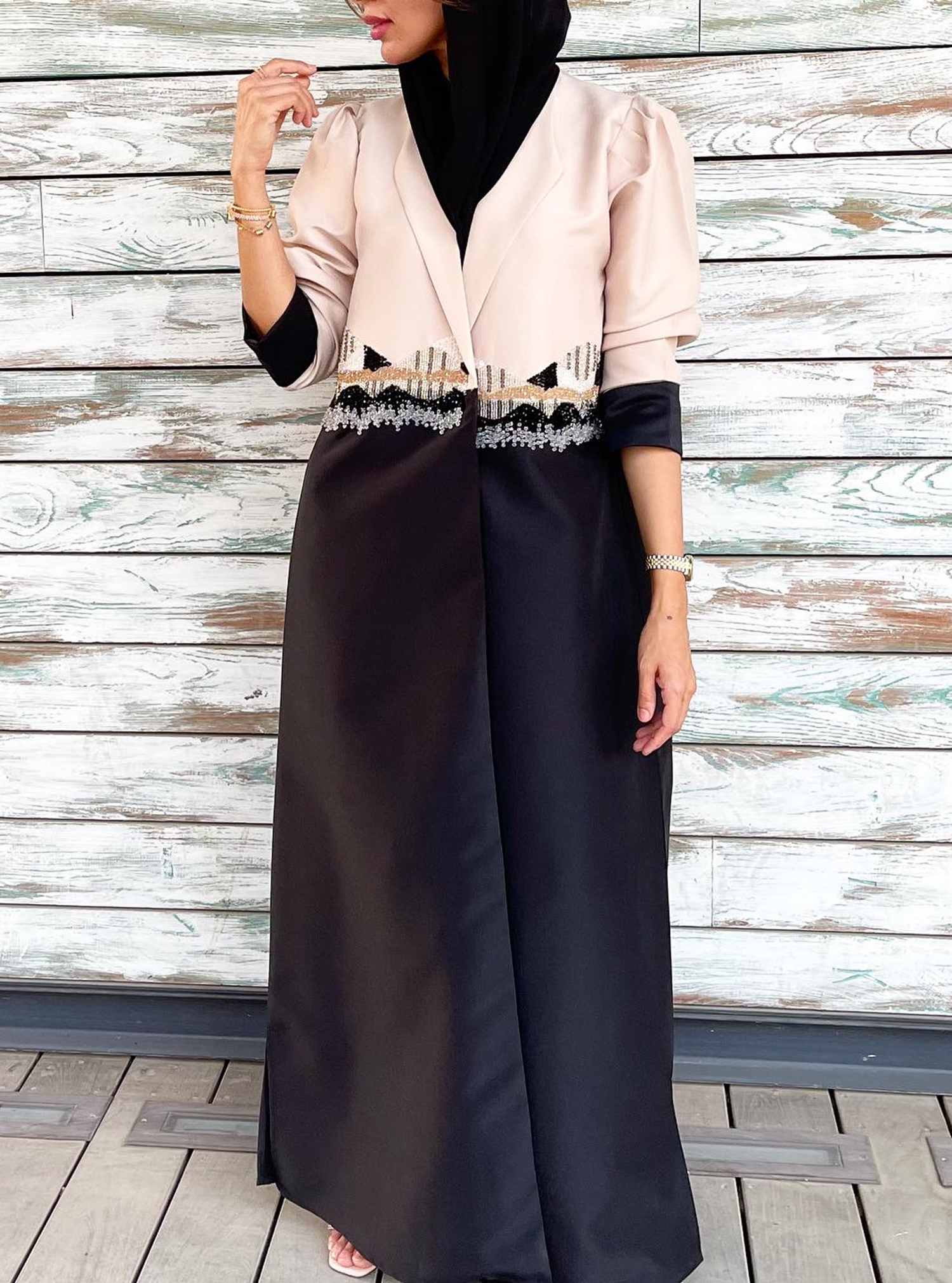 New Look Combination of brown and black color Satan fabric comes with ...