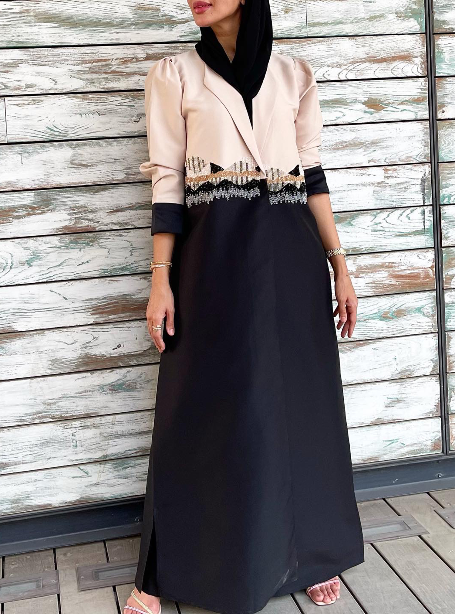 New Look Combination of brown and black color Satan fabric comes with ...