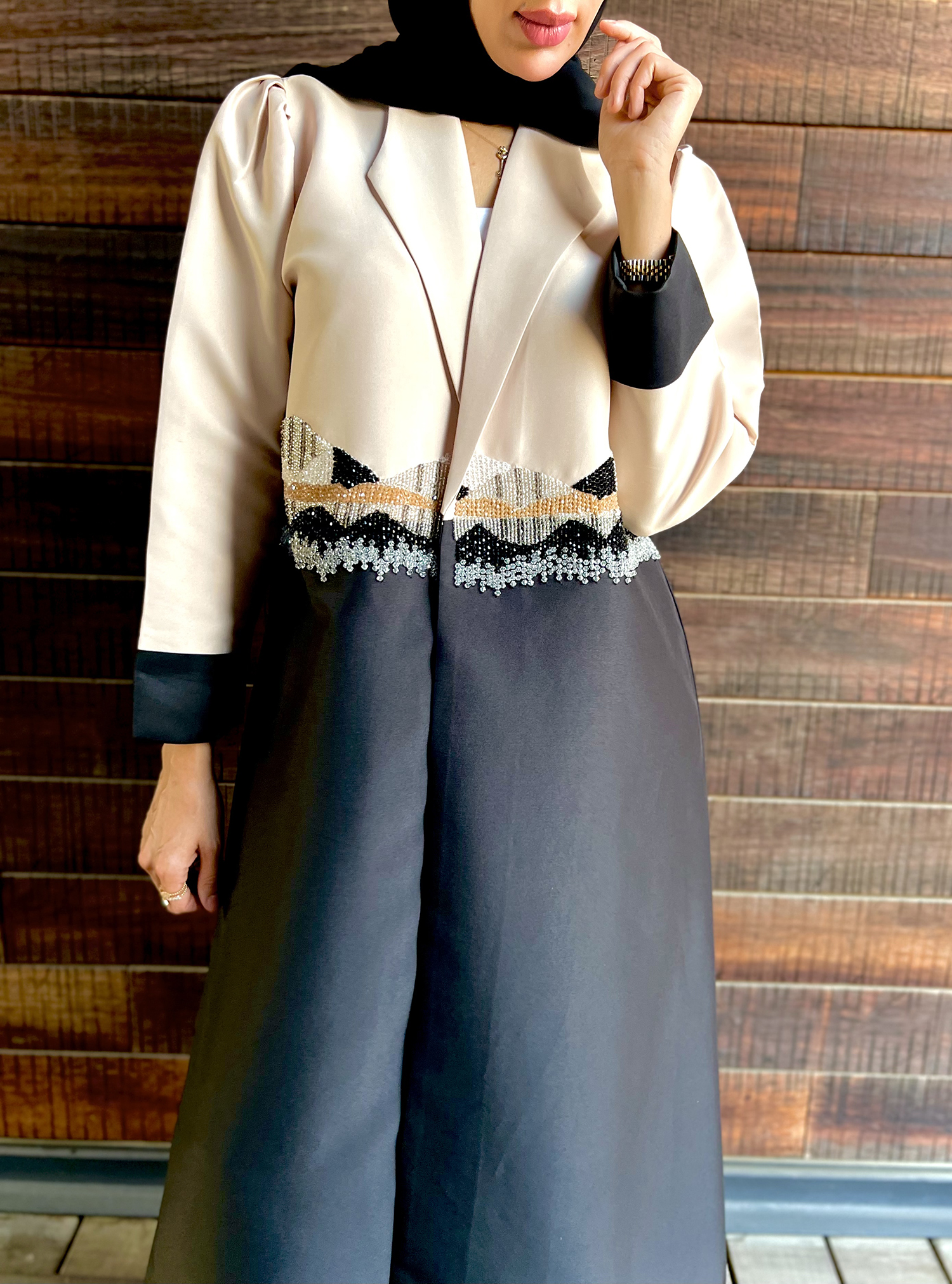 New Look Combination of brown and black color Satan fabric comes with ...