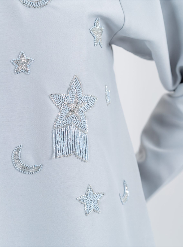 ABAYA J01 abaya decorated with stars and moon with hand-embroidery in ...