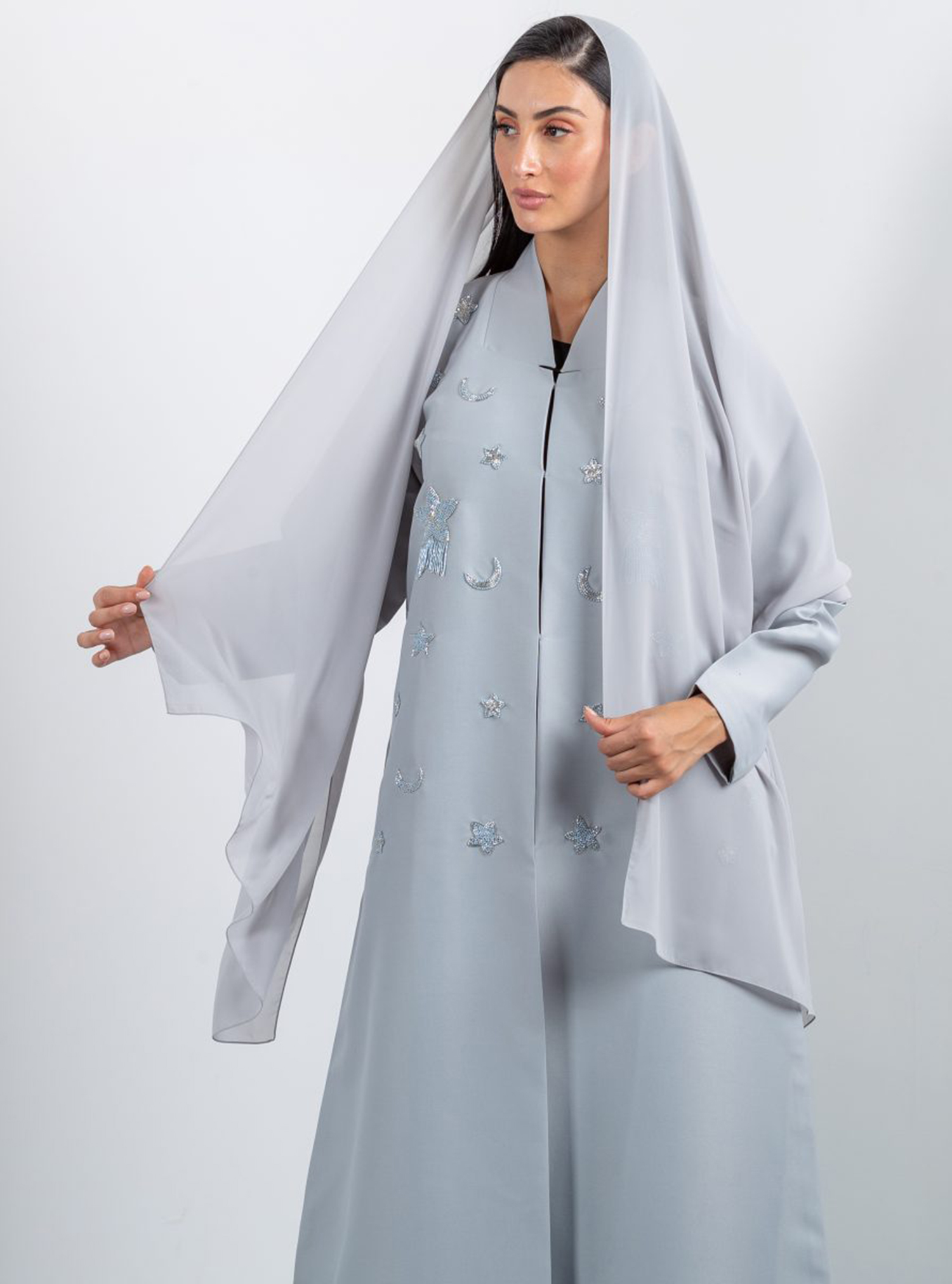 ABAYA J01 abaya decorated with stars and moon with hand-embroidery in ...