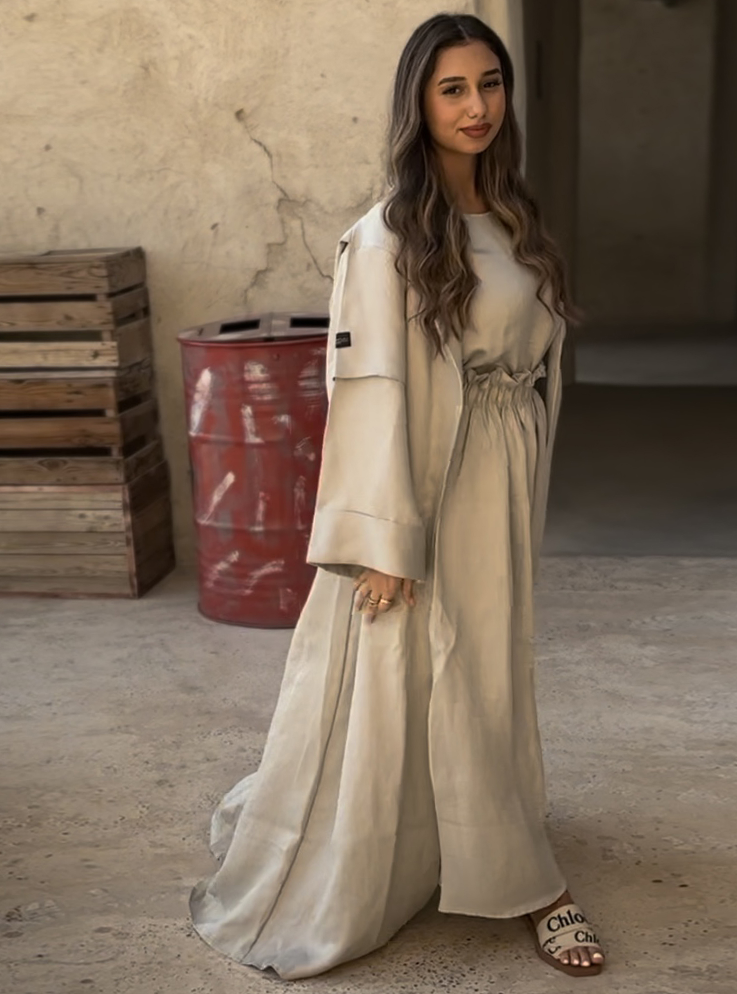 GreyLinen Abaya Light grey winter abaya, ruched pants, sleeves inner ...