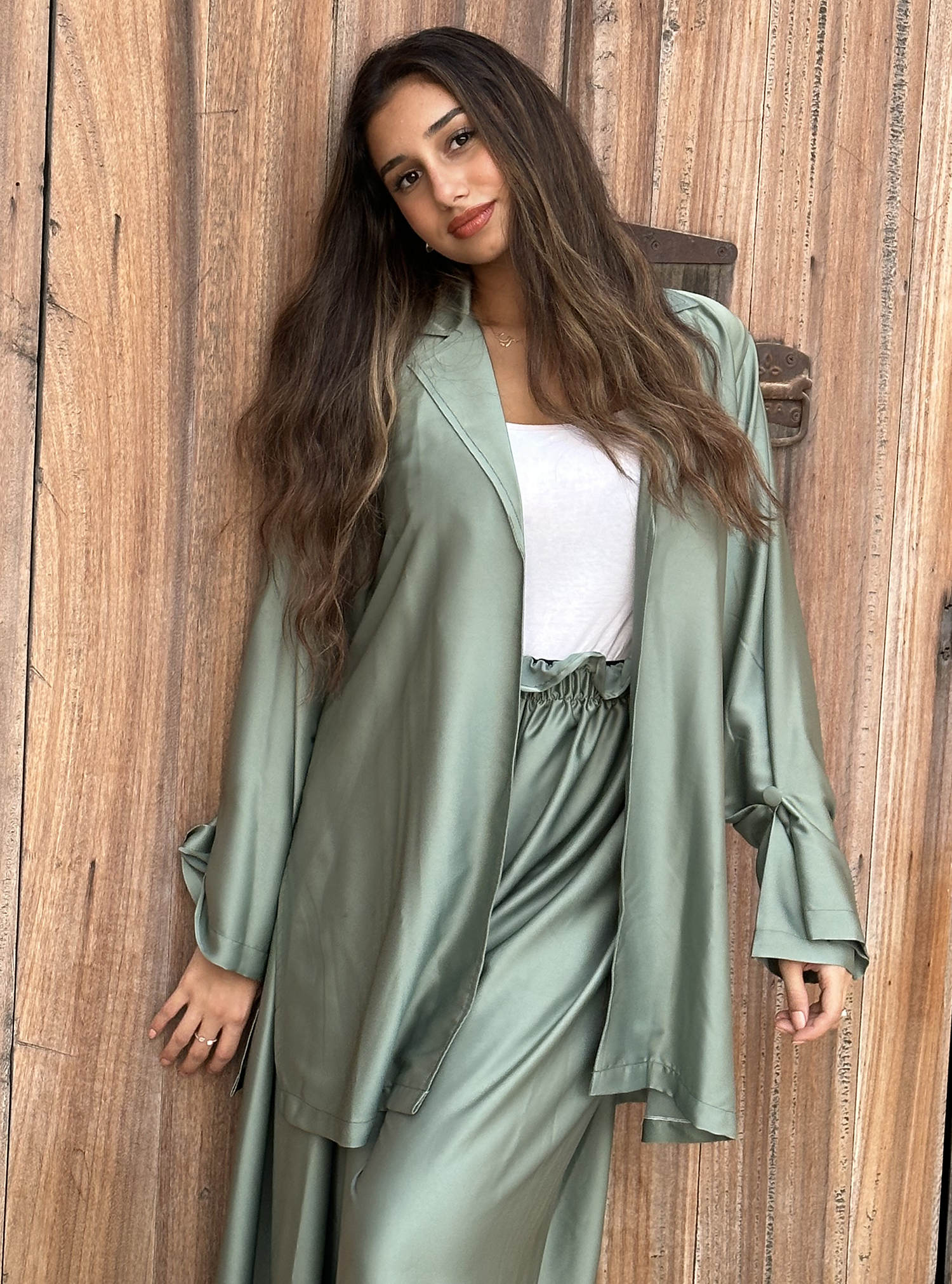 Silk co ord set Beautiful shade of green silk jacket, with box pleated ...