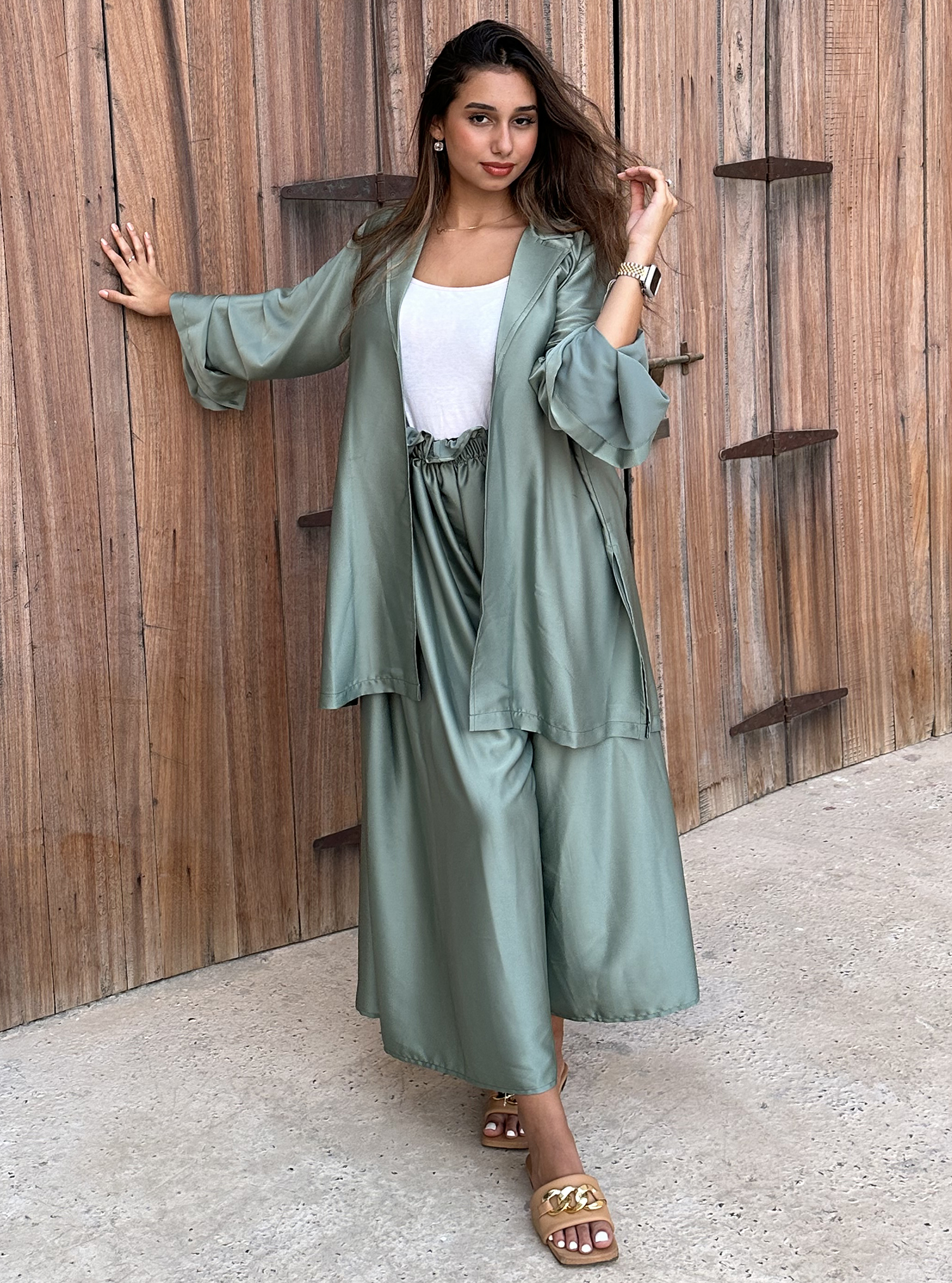 Silk co ord set Beautiful shade of green silk jacket, with box pleated ...