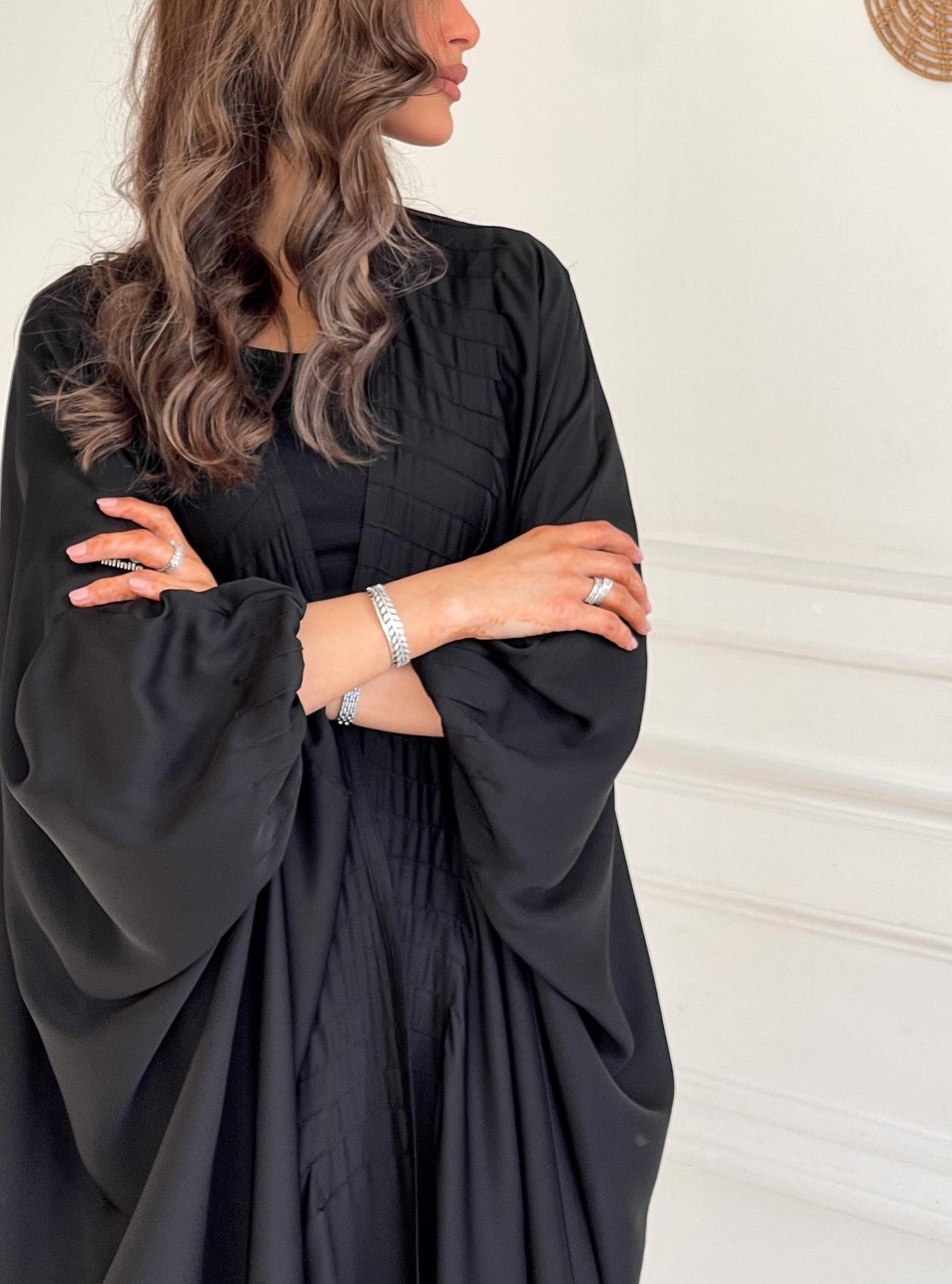 Inf02 Abaya Black oversized bisht abaya with bubble sleeves and ...