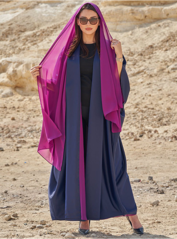 Inf06 Abaya Navy and orchid colorblock abaya with contrast headscarf ...