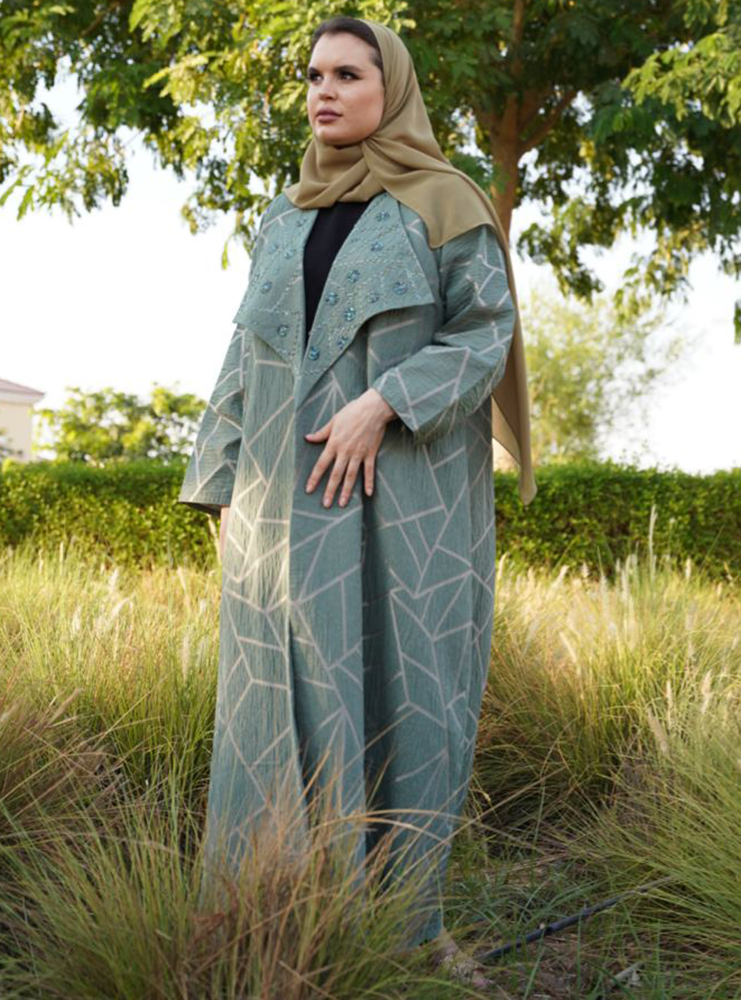 Pattern abaya Art pattern abaya with stone design Abayas from Roya ...
