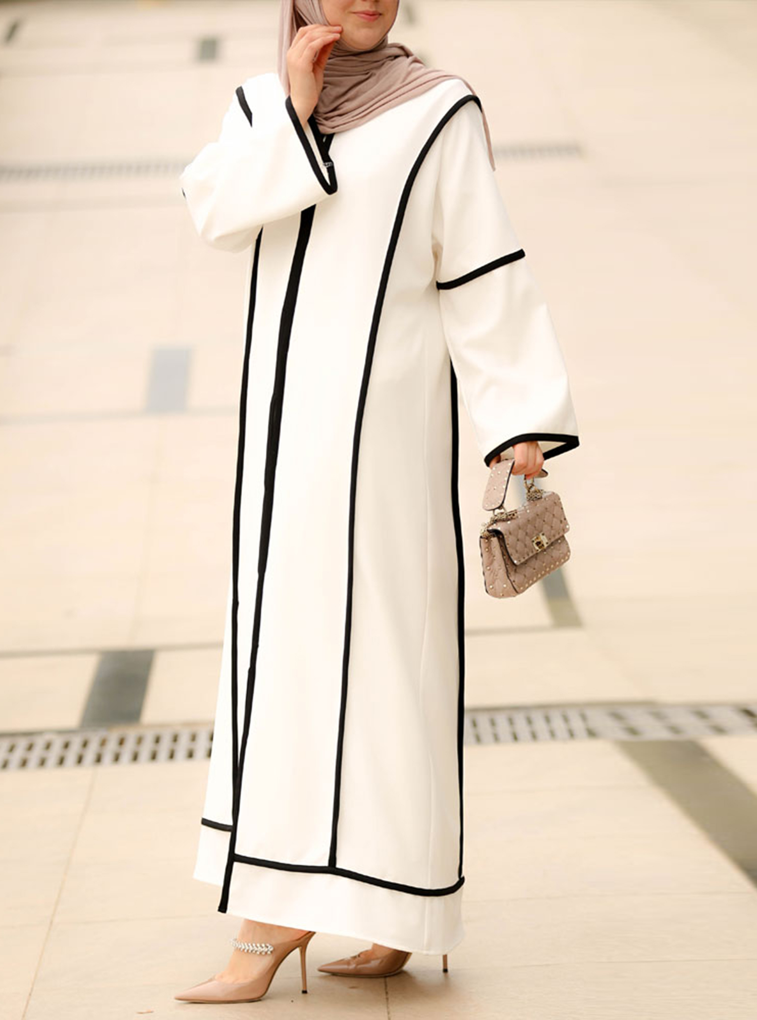Alif-502 Abaya Casual off white abaya with black trimmings. Abayas from ...