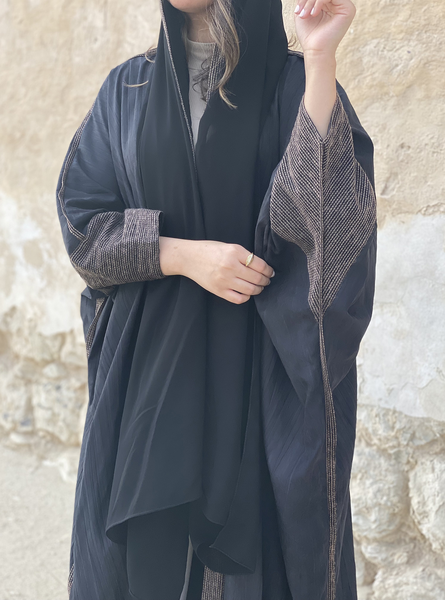 Shamwha Abaya Black shamwah abaya with brown patterned trimmings ...