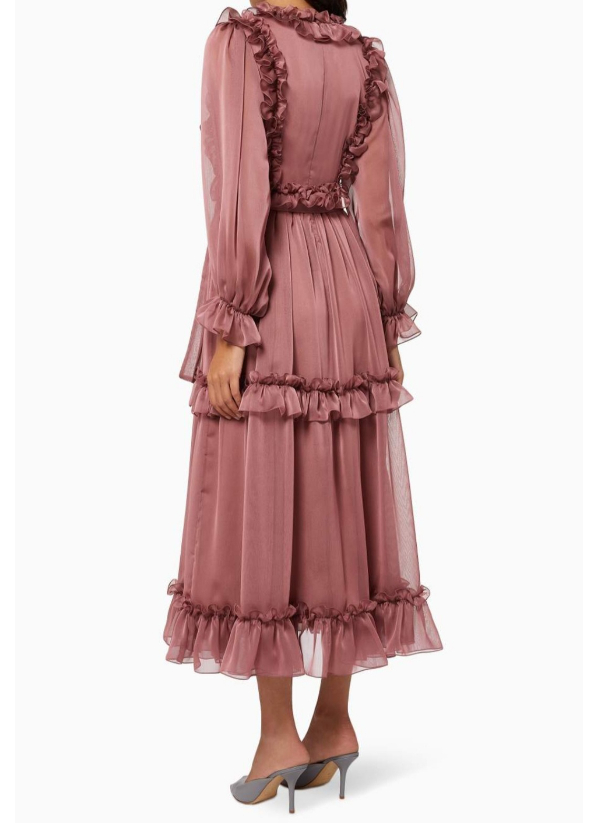 LAM21202blush Ruffled chiffon dress with bib neckline. Dresses from ...