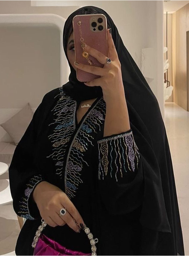 Mix colors bead Luxury abaya with three colors beads (gold , purple and ...