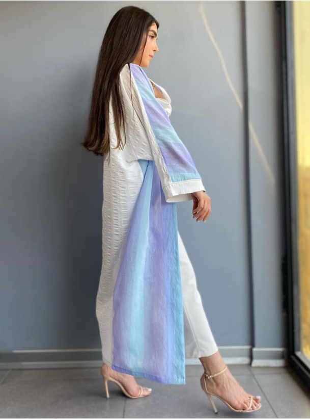 Travel Abaya Light blue & white colorblock casual travel abaya. Abayas ...