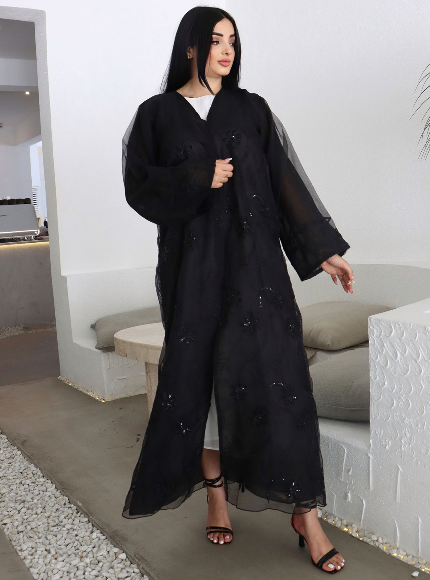 Double Organza Organza & Chiffon abaya with crystal work in aari ...