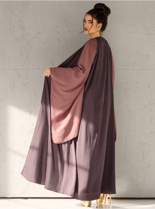 SS22 L-AS017 Two toned textured crepe silk abaya with raglan /kimono ...