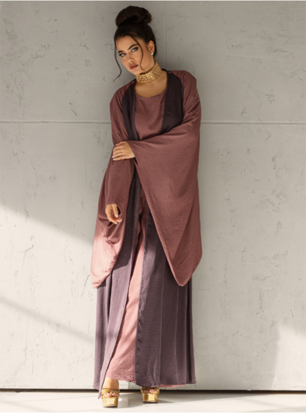 SS22 L-AS017 Two toned textured crepe silk abaya with raglan /kimono ...