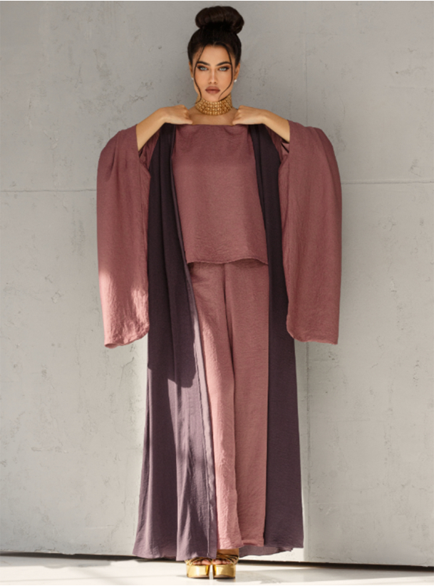 SS22 L-AS017 Two toned textured crepe silk abaya with raglan /kimono ...