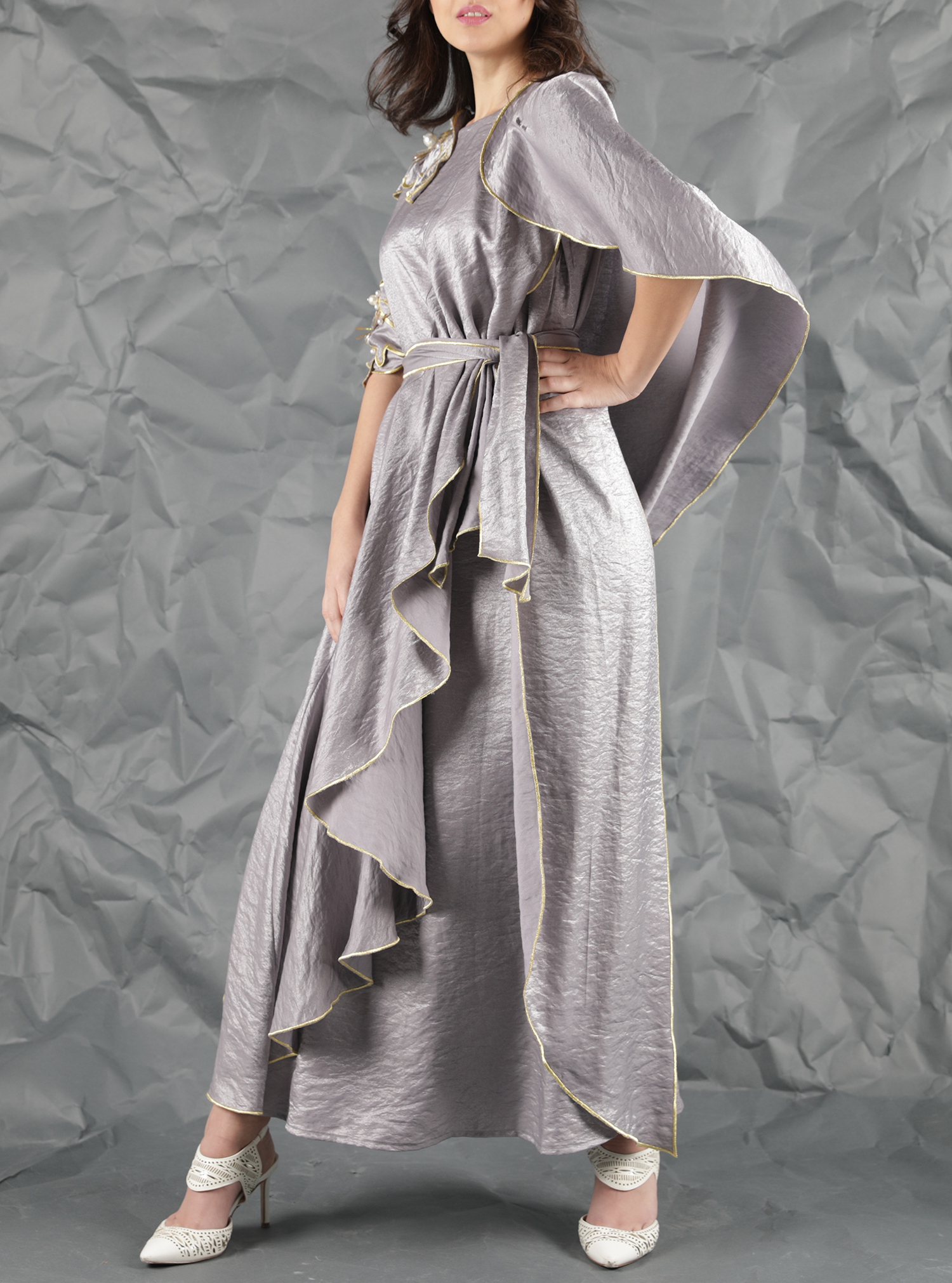 BYK20160 Dress Silver grey dress with flap overlay design and ...
