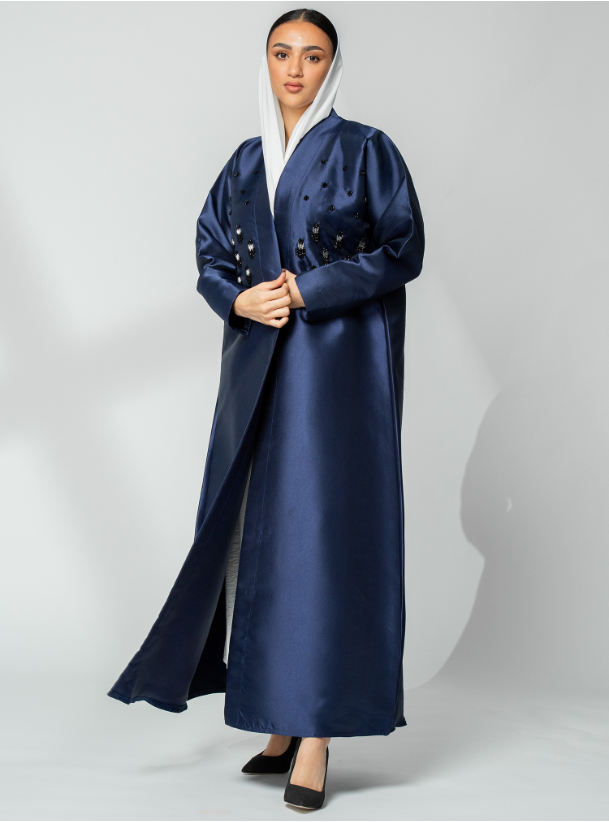 Navy Embroidery Luxurious navy blue abaya with silver and black hand ...