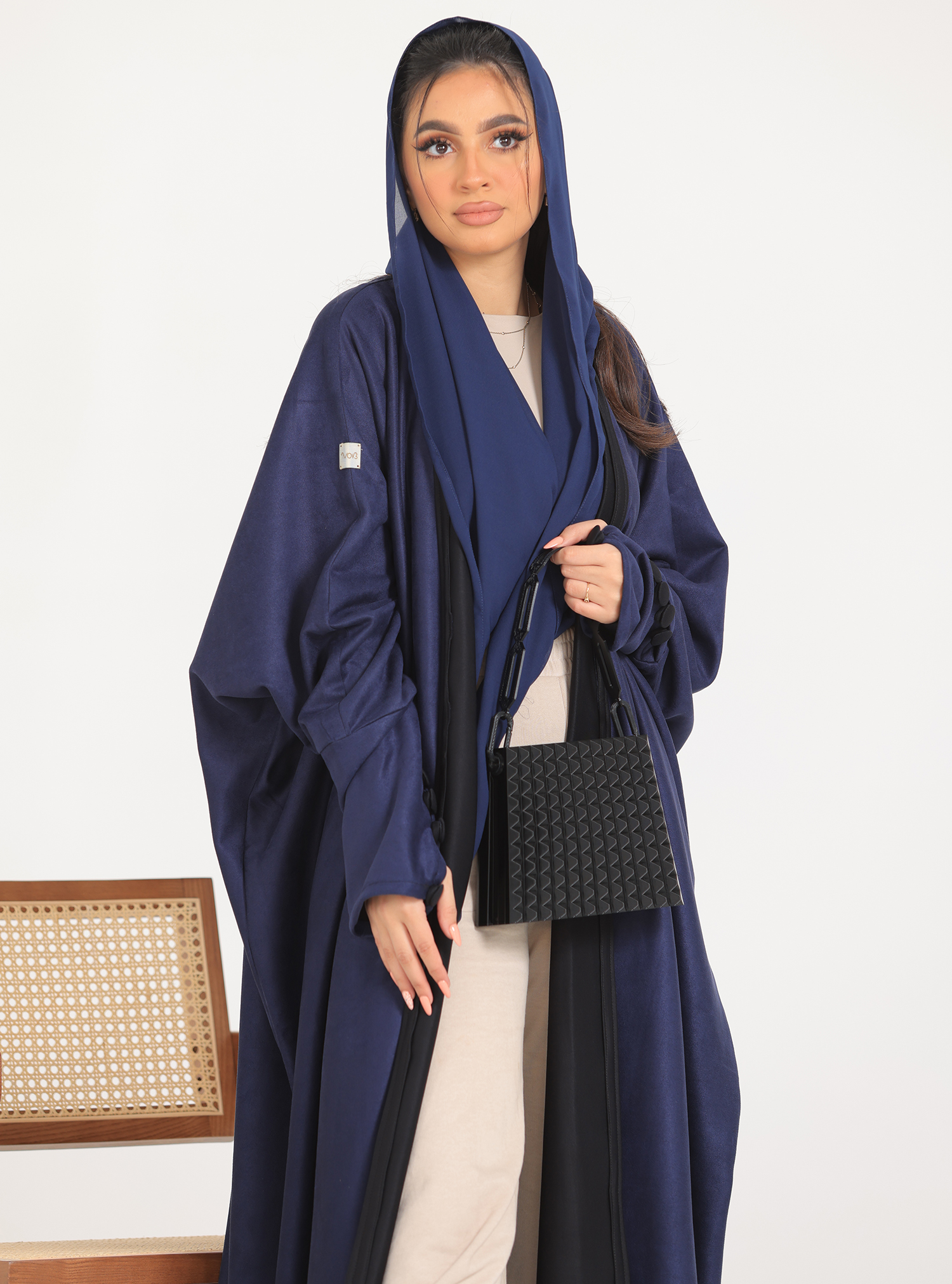Nov3-67 Navy abaya with buttoned cuffed sleeves and thumb holes to keep ...