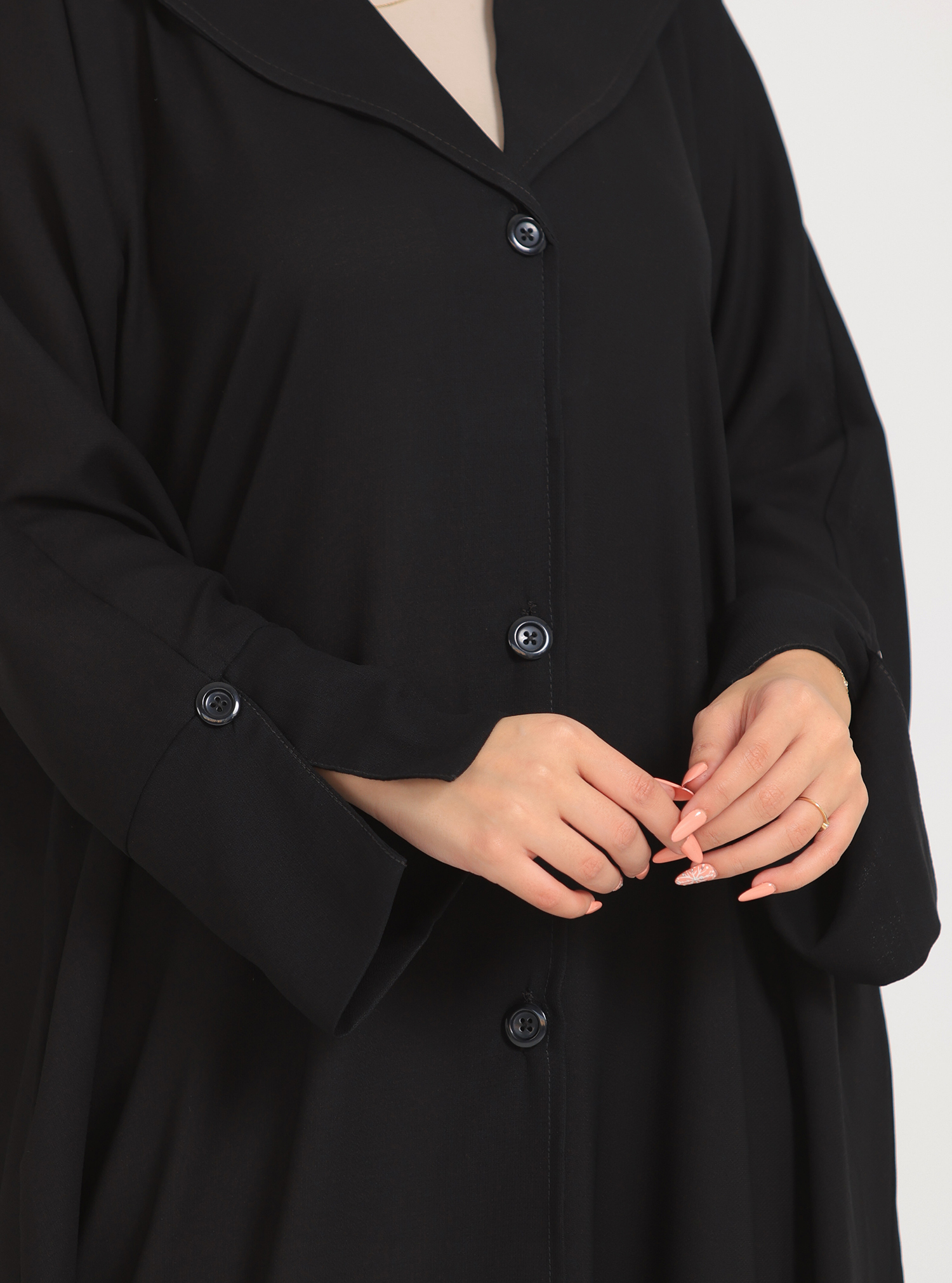 Nov3-68 Black A-line jacket abaya with buttons. Comes with a headscarf ...