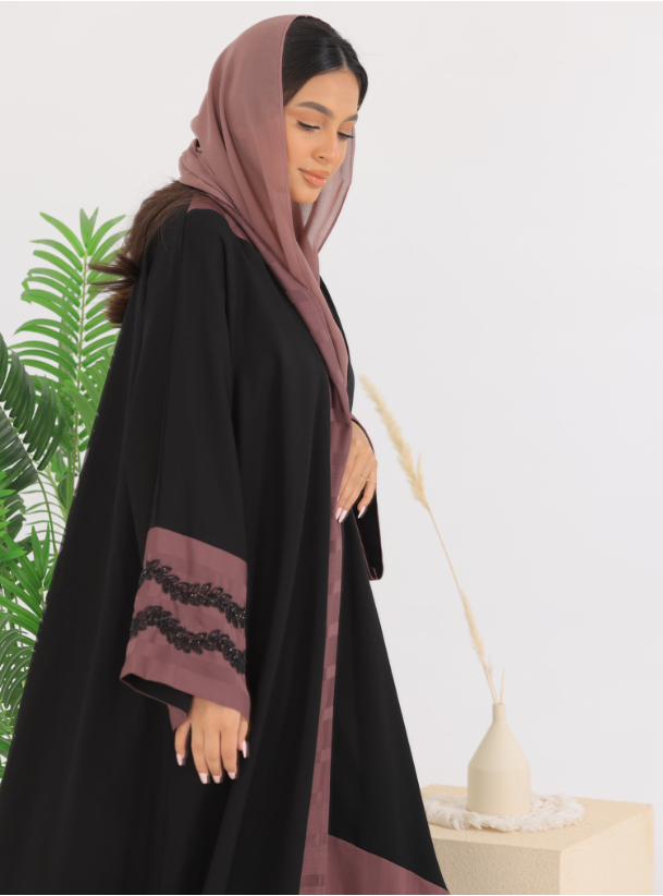 Black Abaya Black and mauve colorblock abaya with embellished sleeves ...
